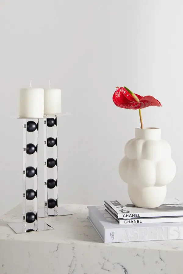 FOURTH STREET Set Of Three Iron And Steel Candlesticks