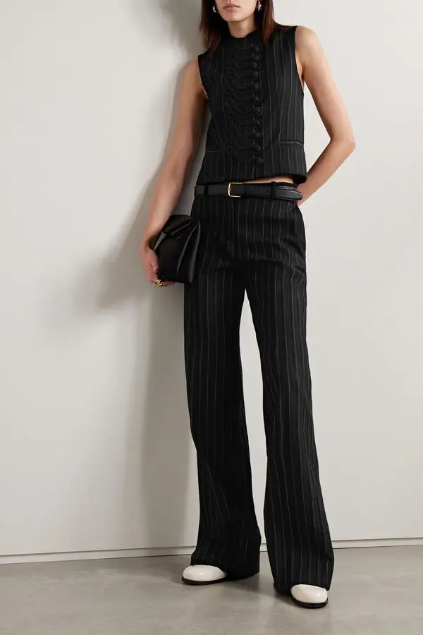 Veronica De Piante Anya Pinstriped Wool Wide-leg Pants