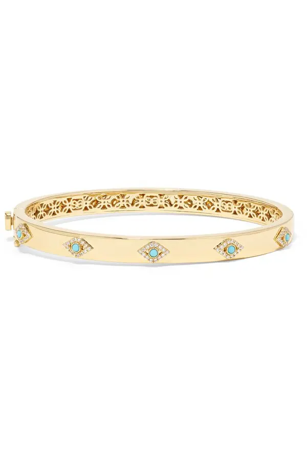 SYDNEY EVAN 14-karat Diamond And Turquoise Evil Eye Bangle - Gold