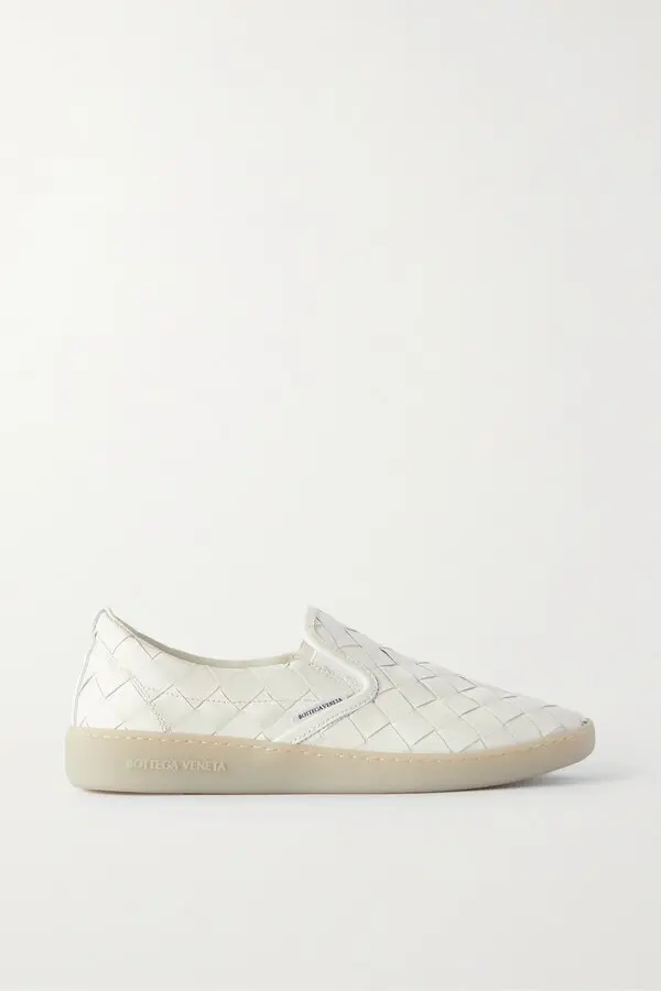 Bottega Veneta Intrecciato Leather Sneakers - White