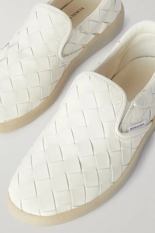 Bottega Veneta Intrecciato Leather Sneakers - White