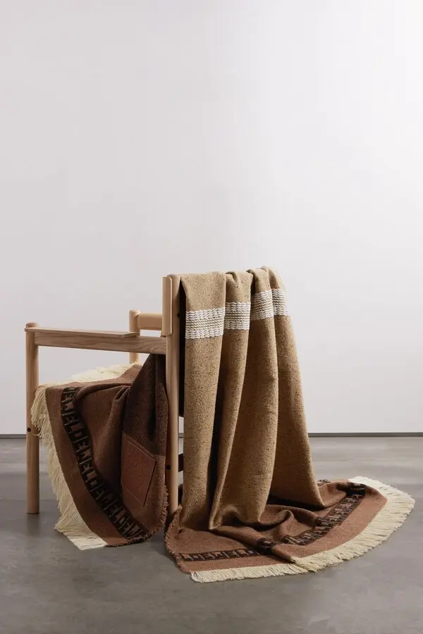Loewe Appliquéd Fringed Embroidered Striped Wool-blend Canvas Blanket