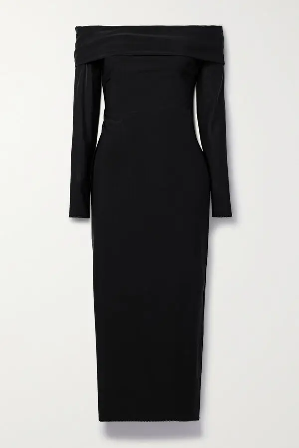 tory burch off the shoulder dress Tory Burch Off-The-Shoulder Stretch-Mesh Maxi Dress In Black - 60% Off