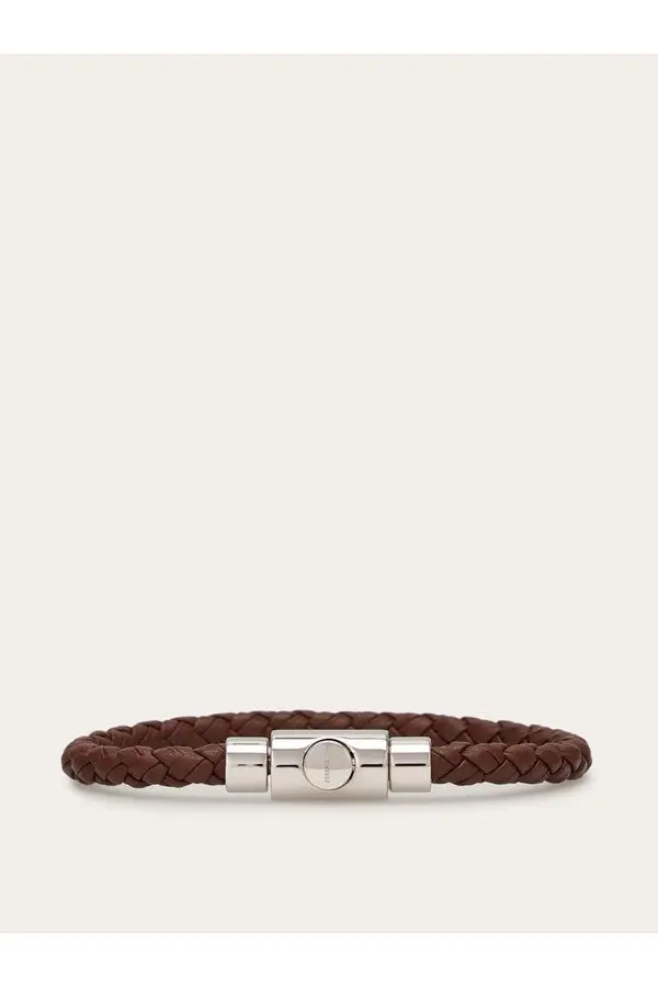 FERRAGAMO Braided Leather Bracelet - Brown