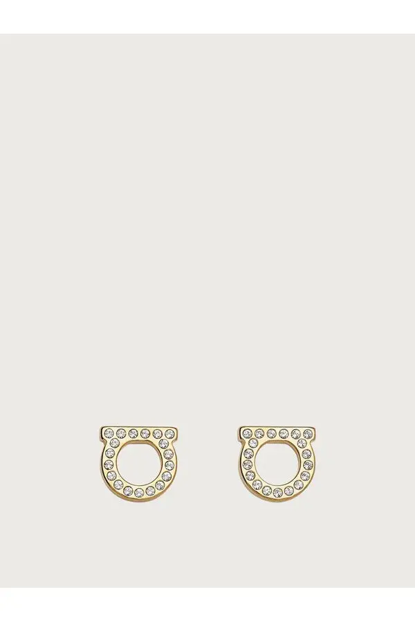 FERRAGAMO Gancini Crystal Stud Earrings - Gold