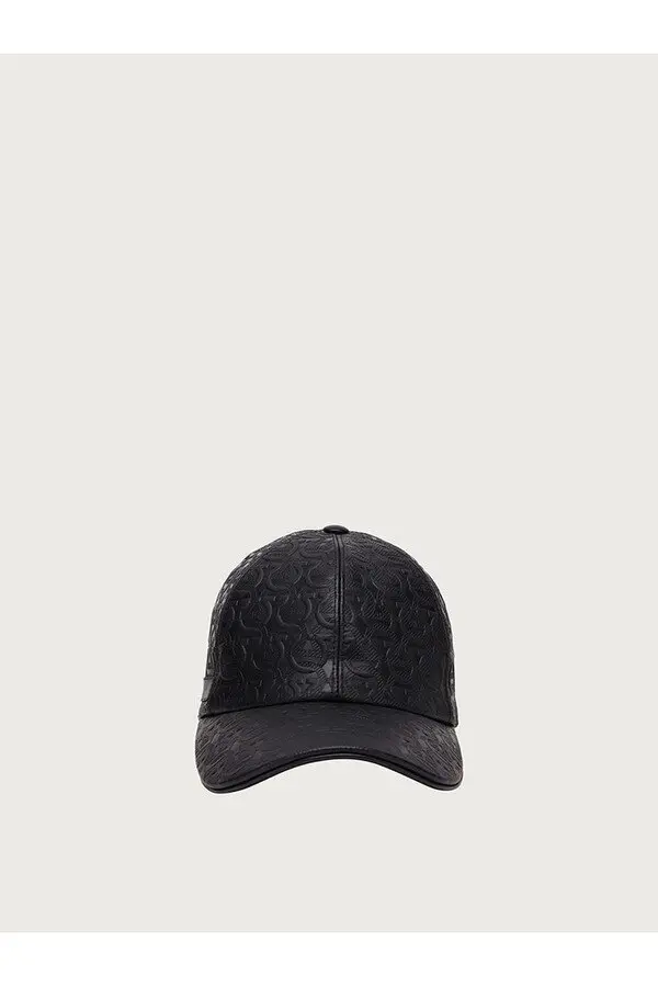 FERRAGAMO Leather Gancini Baseball Cap - Black