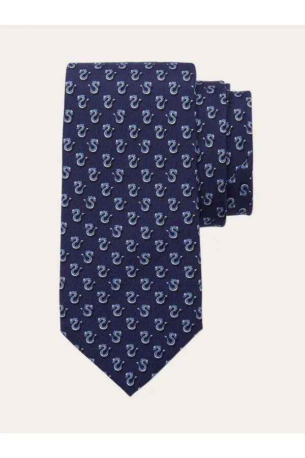 FERRAGAMO Dragon Print Silk Tie