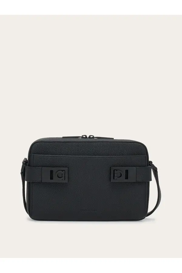 FERRAGAMO East-west Crossbody Bag With Gancini Buckles - Black
