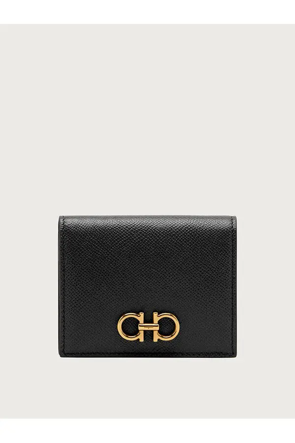 FERRAGAMO Gancini Compact Wallet - Black