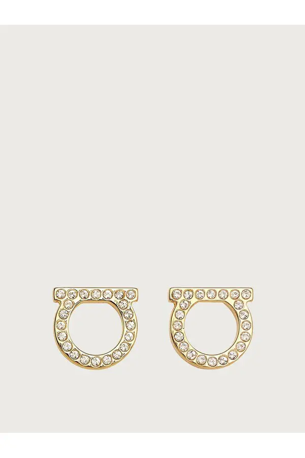 FERRAGAMO Gancini Crystal Stud Earrings - Gold