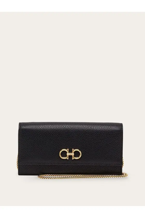 FERRAGAMO Gancini Wallet With Chain - Black