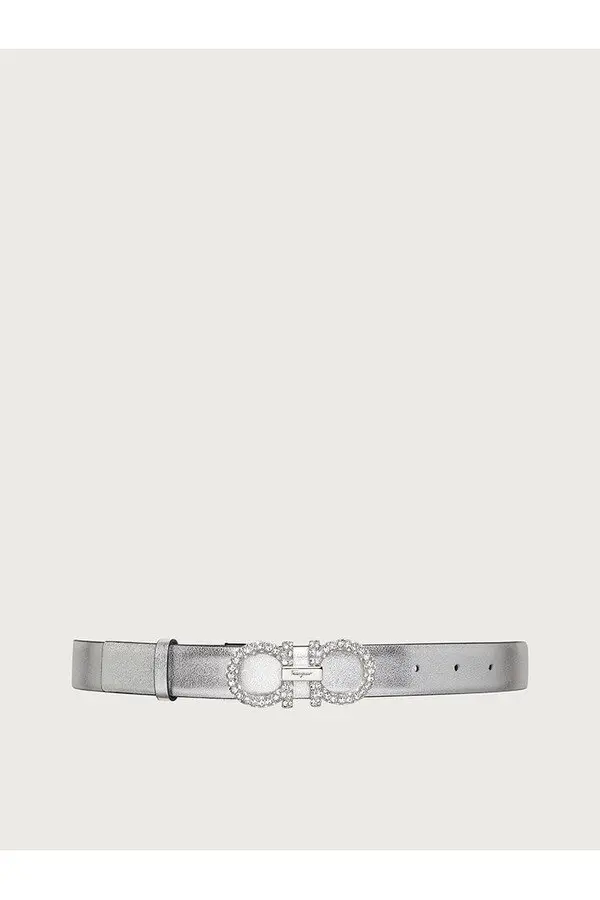 FERRAGAMO Adjustable Gancini Leather Belt - Silver