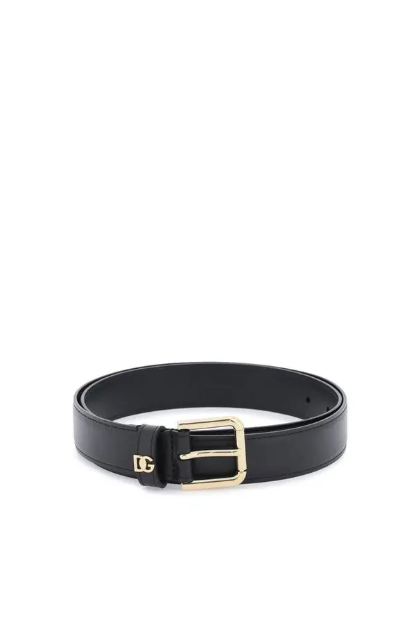 Dolce & Gabbana Calf Leather Belt With Gold Logo Plaque In  display picture 1