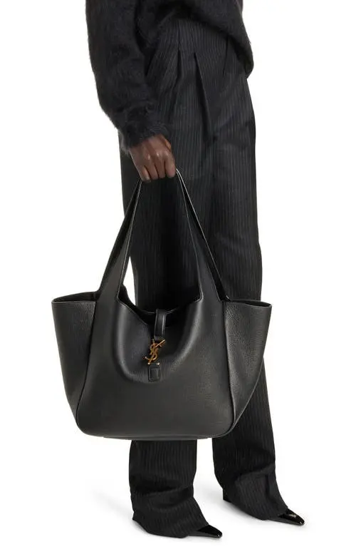 Saint Laurent Bea Deerskin Leather Tote - Nero
