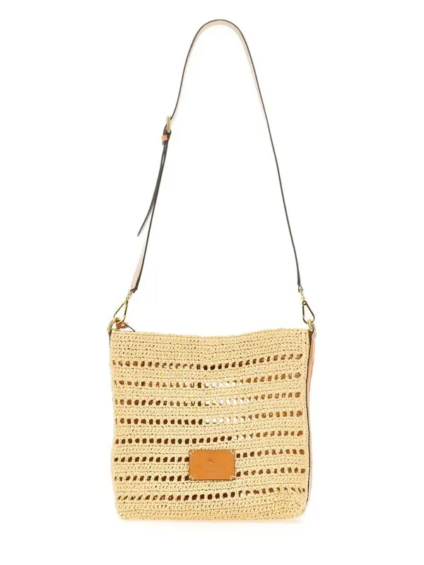 Etro Perforated Raffia Shoulder Bag - Beige