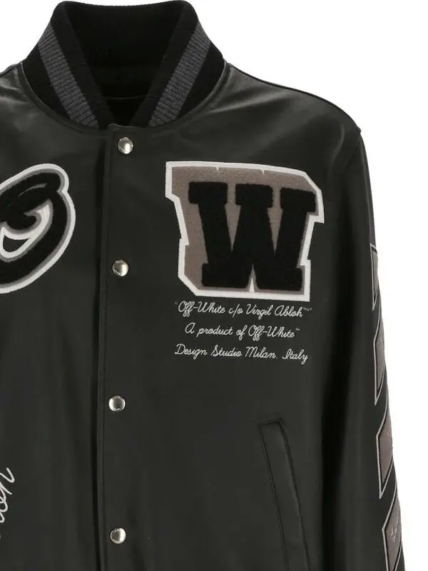 Off-White Leather Varsity Jacket In Black - 47% Off | Editorialist