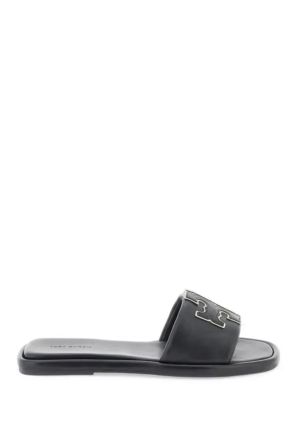 Tory Burch Double T Leather Slides - Black