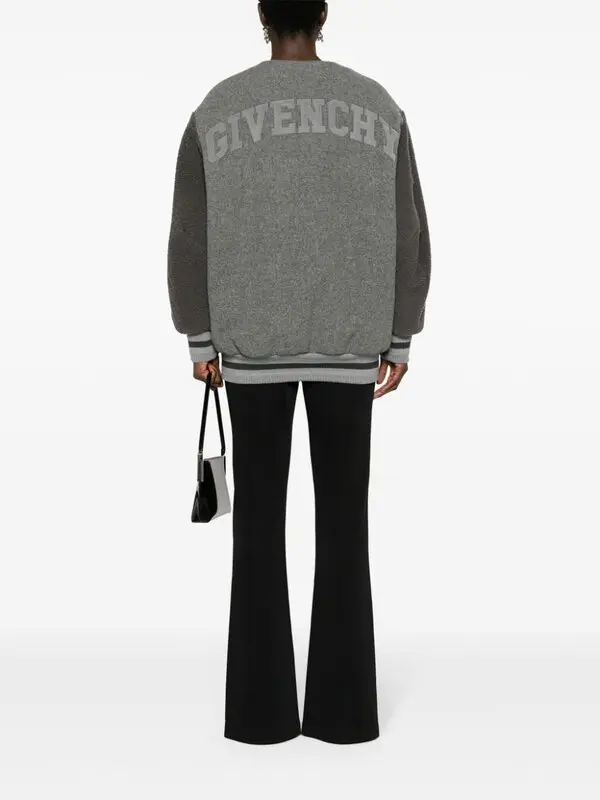 Givenchy Wool Bomber Jacket With Logo Appliqu - Grey