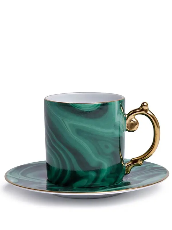 L'Objet Malachite Espresso & Saucer Set - Green