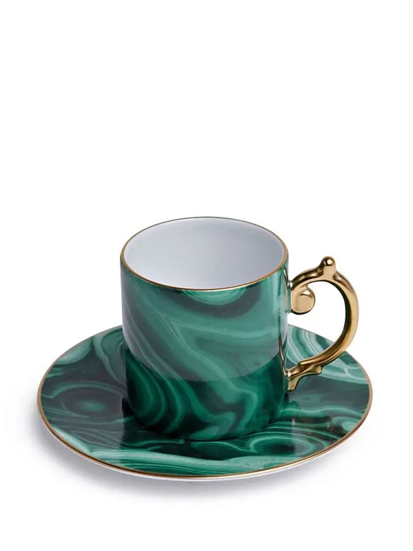 L'Objet Malachite Espresso & Saucer Set - Green