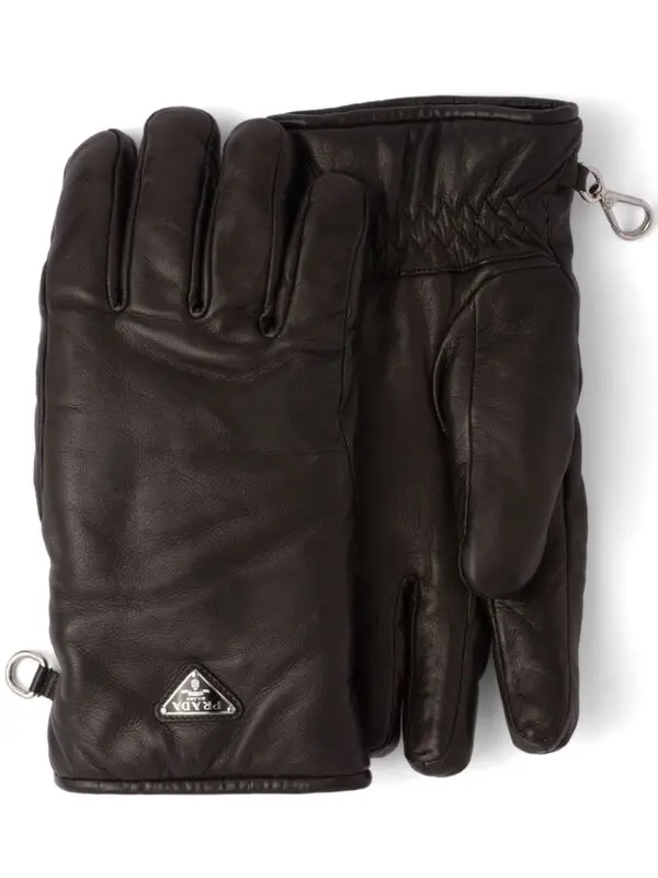 Prada Triangle-logo Leather Gloves - Black