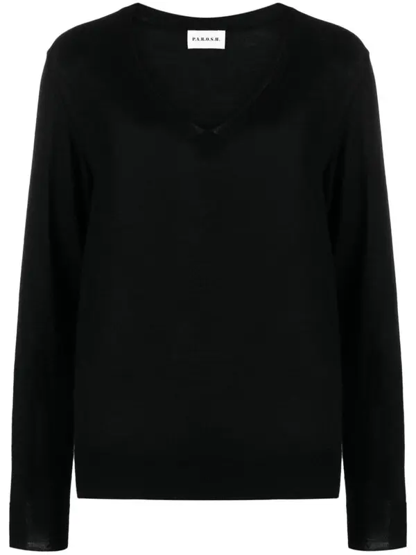 P.a.r.o.s.h Fine-knit V-neck Top - Black