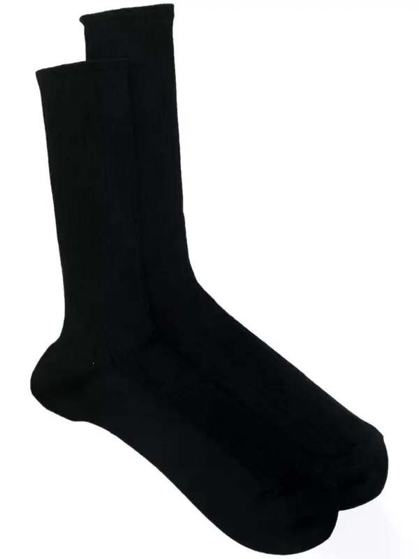 Auralee Giza Ribbed Ankle Socks - Black