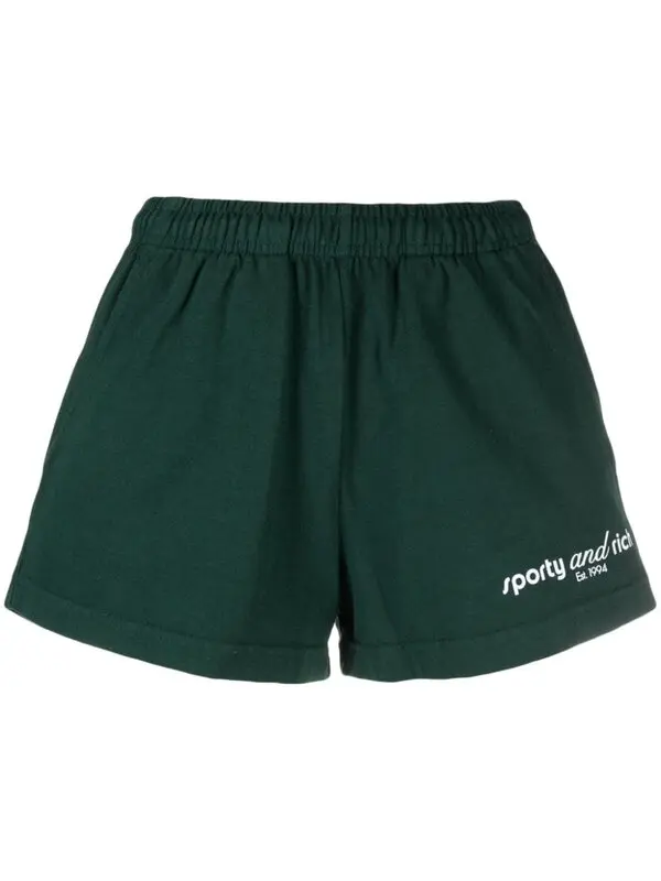 SPORTY & RICH Logo Print Track Shorts - Green