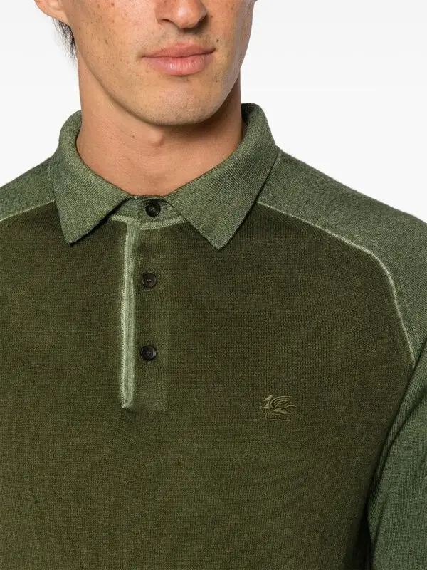 Etro Logo-embroidered Knitted Polo Shirt - Green