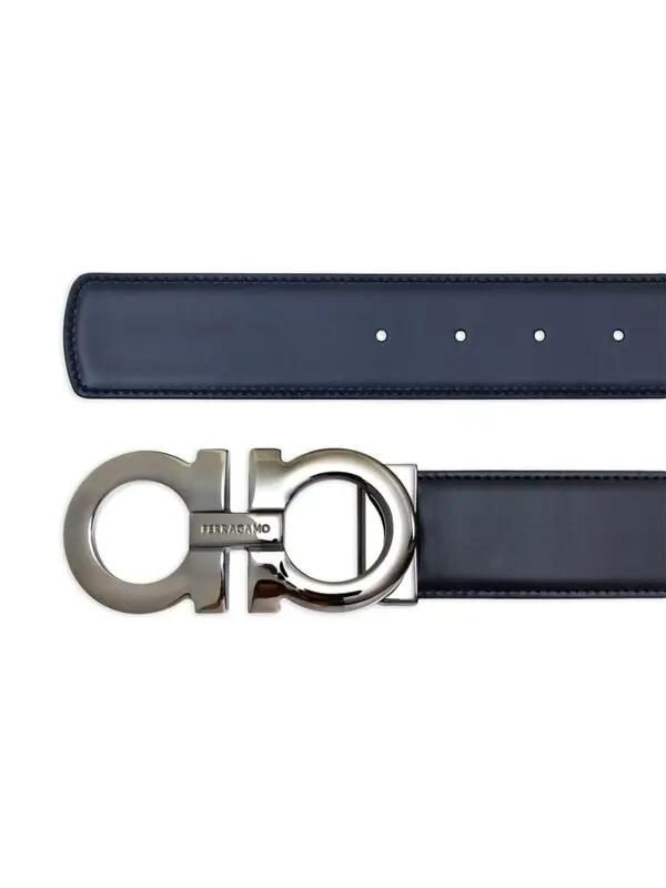 FERRAGAMO Gancini Reversible Leather Belt - Blue