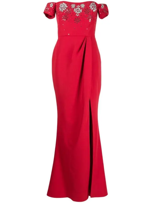 Marchesa Off-shoulder Embellished Gown