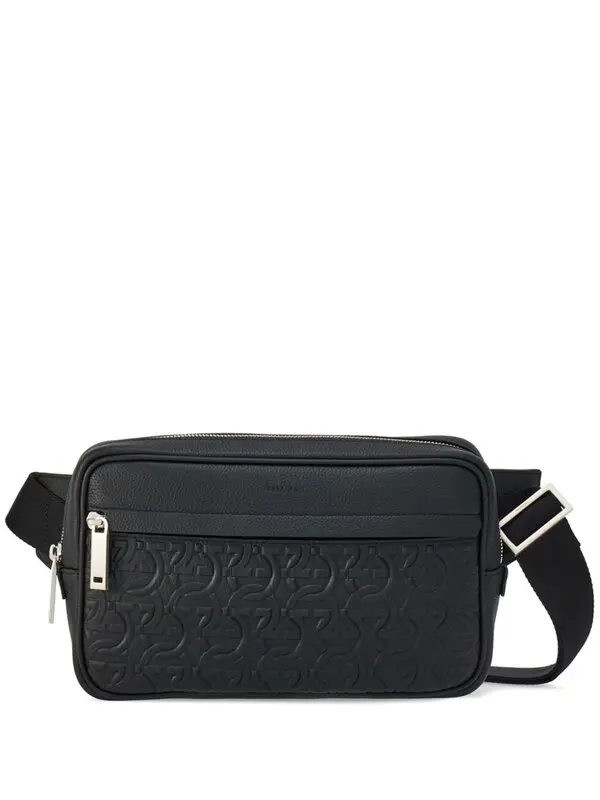 FERRAGAMO Gancini-embossed Leather Bag - Black