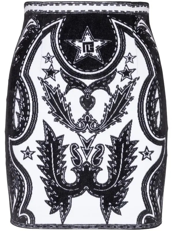 Balmain Western-stitching Straight Skirt - Black