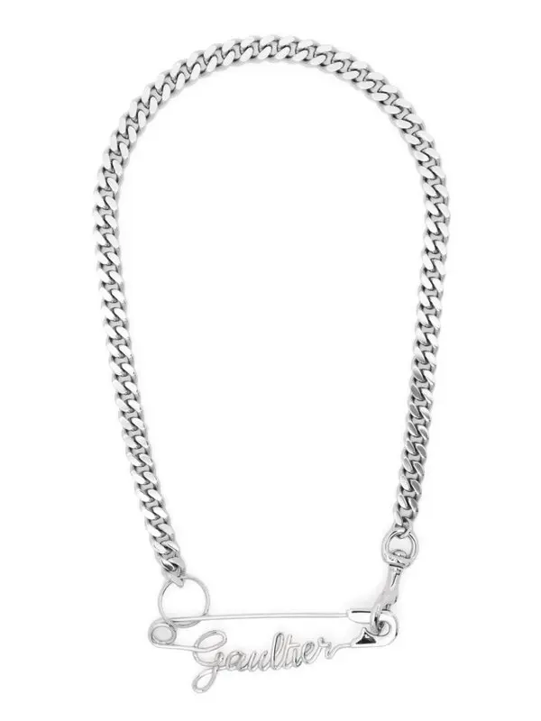 Jean Paul Gaultier Logo-plaque Curb-chain Necklace - Silver