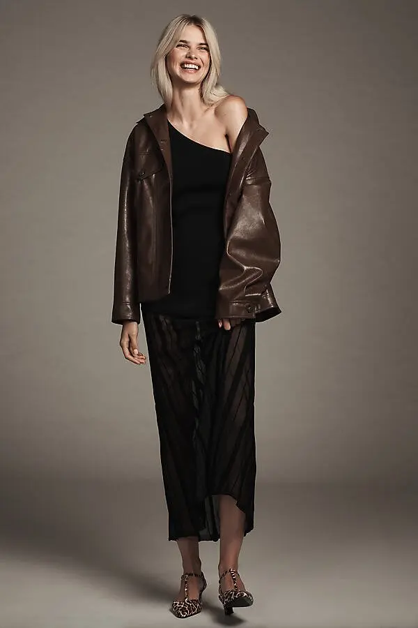 PILCRO Weston Faux Leather Boyfriend Jacket - Chocolate Brown