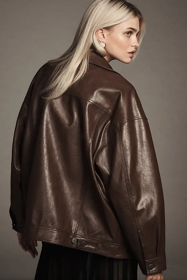 PILCRO Weston Faux Leather Boyfriend Jacket - Chocolate Brown