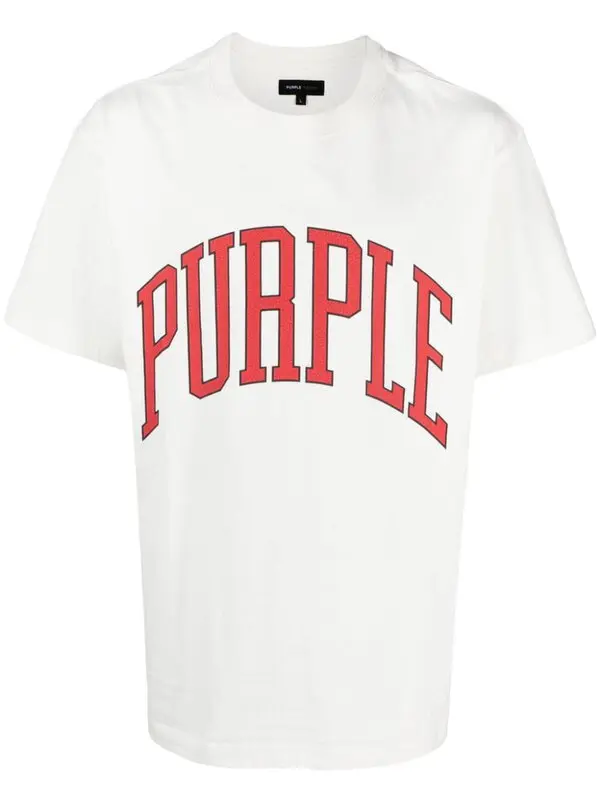 PURPLE BRAND Collegiate Logo-flocked T-shirt - White