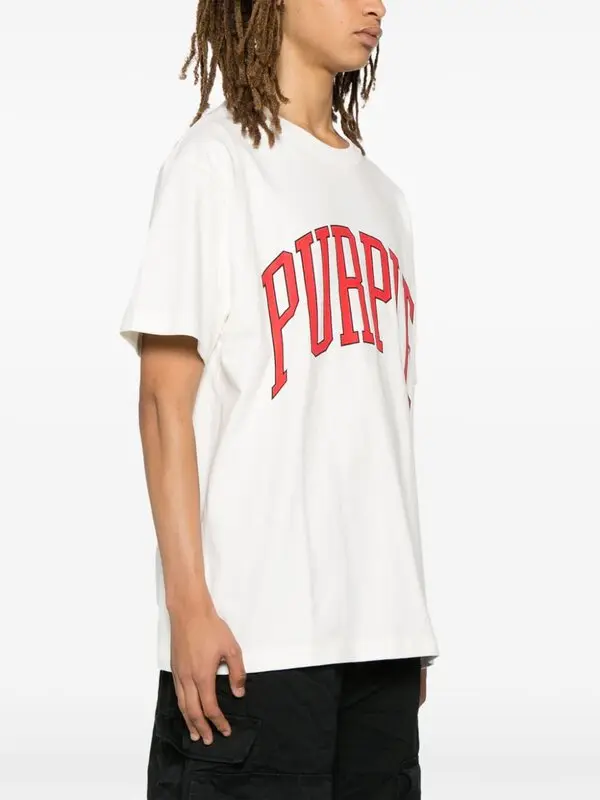 PURPLE BRAND Collegiate Logo-flocked T-shirt