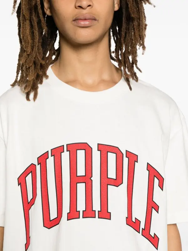 PURPLE BRAND Collegiate Logo-flocked T-shirt