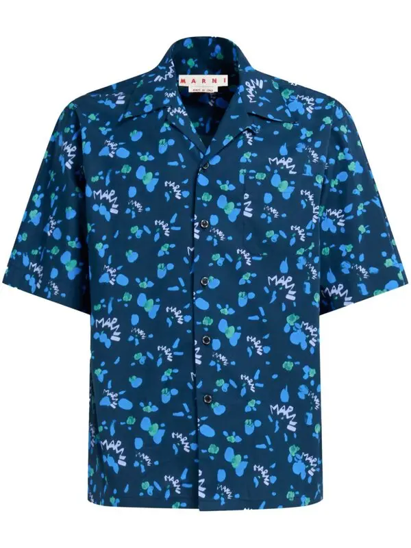 Marni Graphic-print Cotton Shirt - Blue