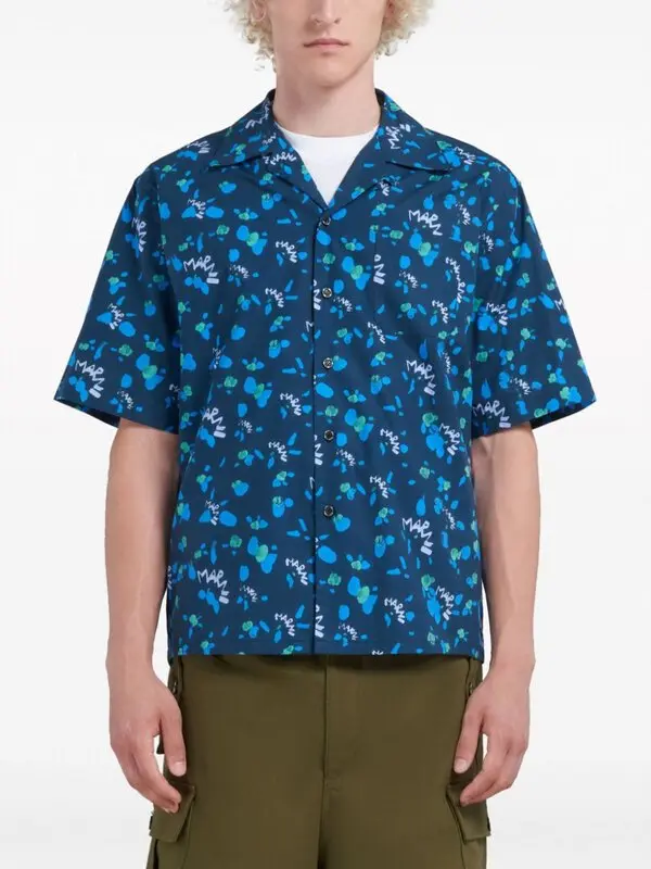 Marni Graphic-print Cotton Shirt - Blue