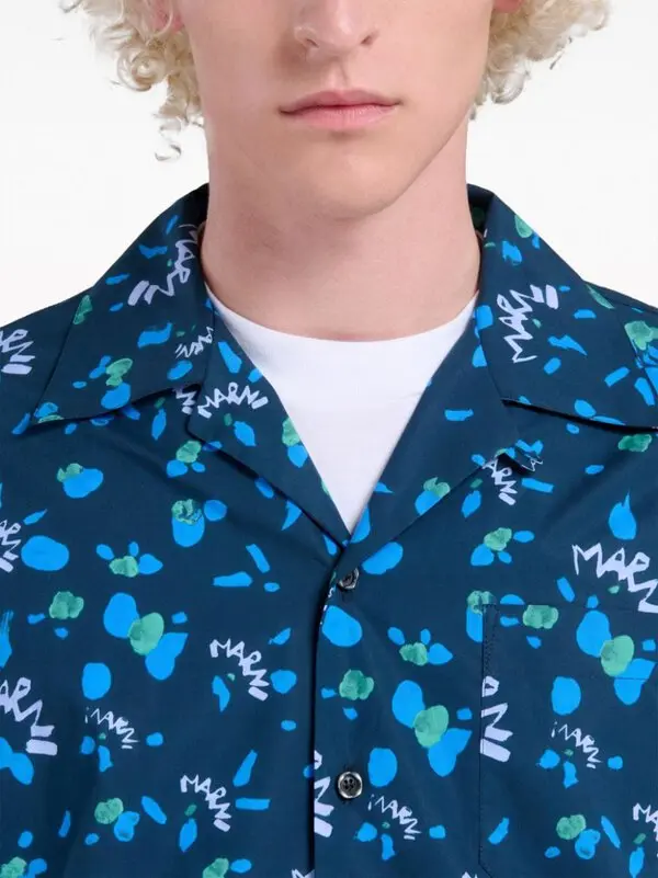 Marni Graphic-print Cotton Shirt - Blue