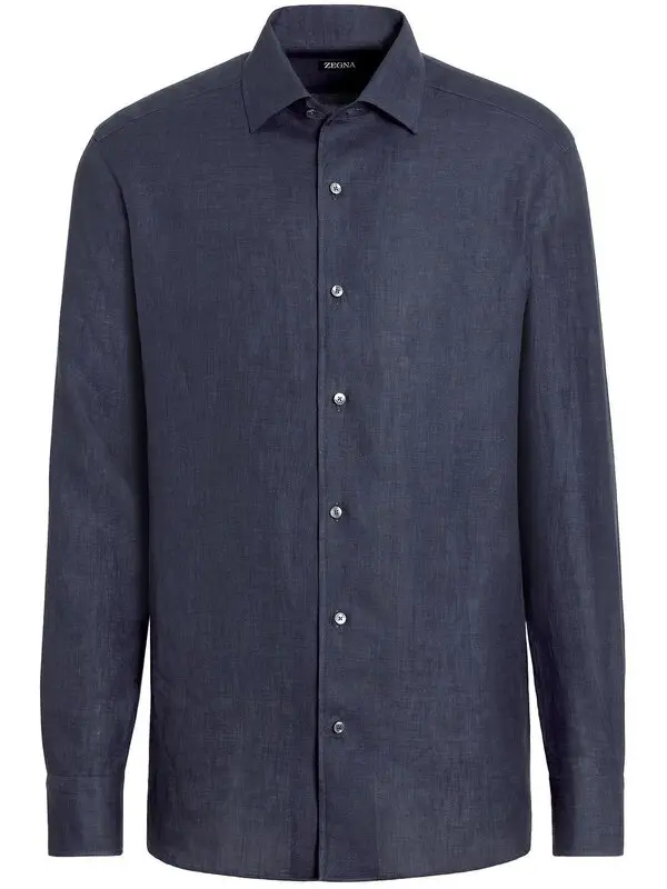 Zegna Pure Linen Long-sleeve Shirt - Blue