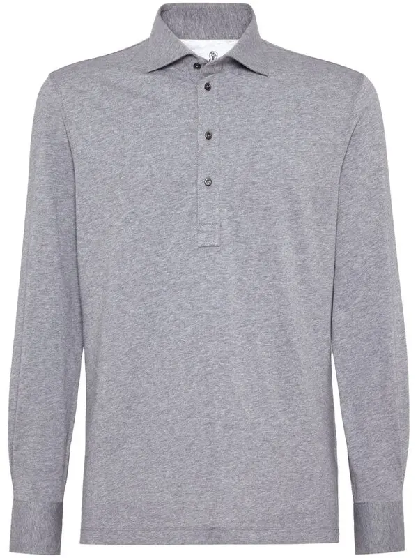 Brunello Cucinelli Mélange-effect Cotton Polo Shirt - Grey