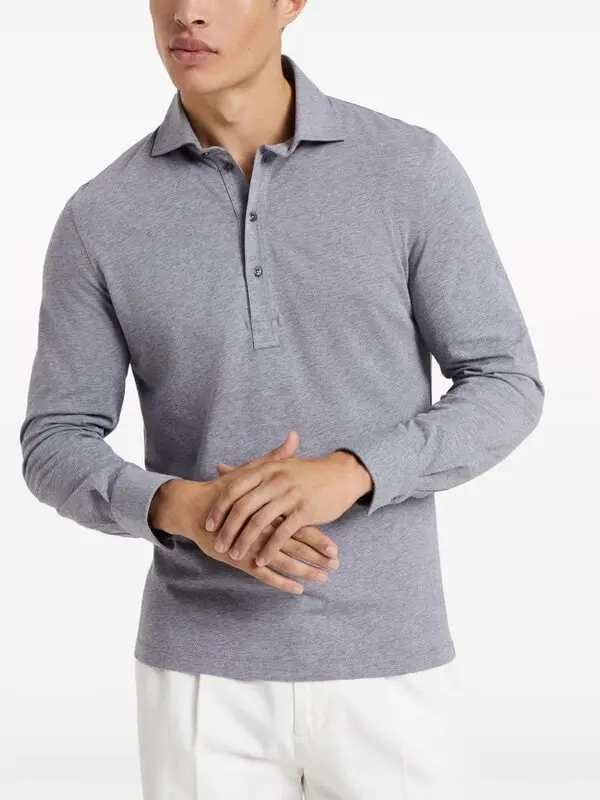 Brunello Cucinelli Mélange-effect Cotton Polo Shirt - Grey