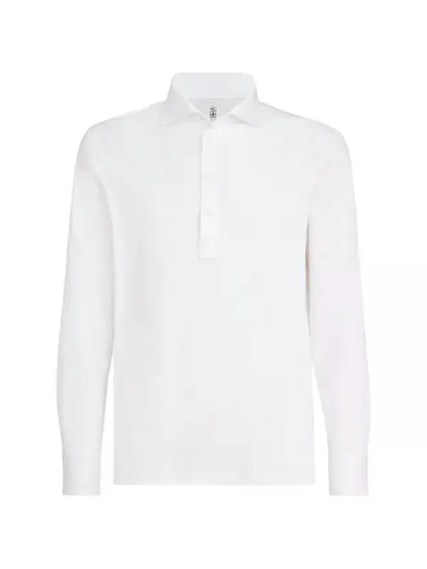 Brunello Cucinelli Cotton Jersey Long Sleeve Polo With Shirt-style Collar