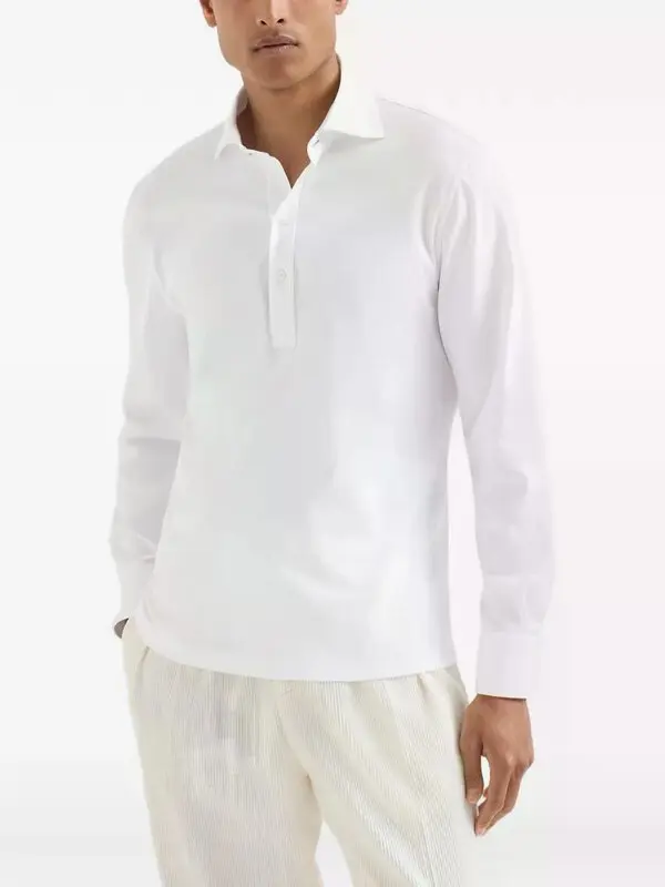 Brunello Cucinelli Cotton Jersey Long Sleeve Polo With Shirt-style Collar