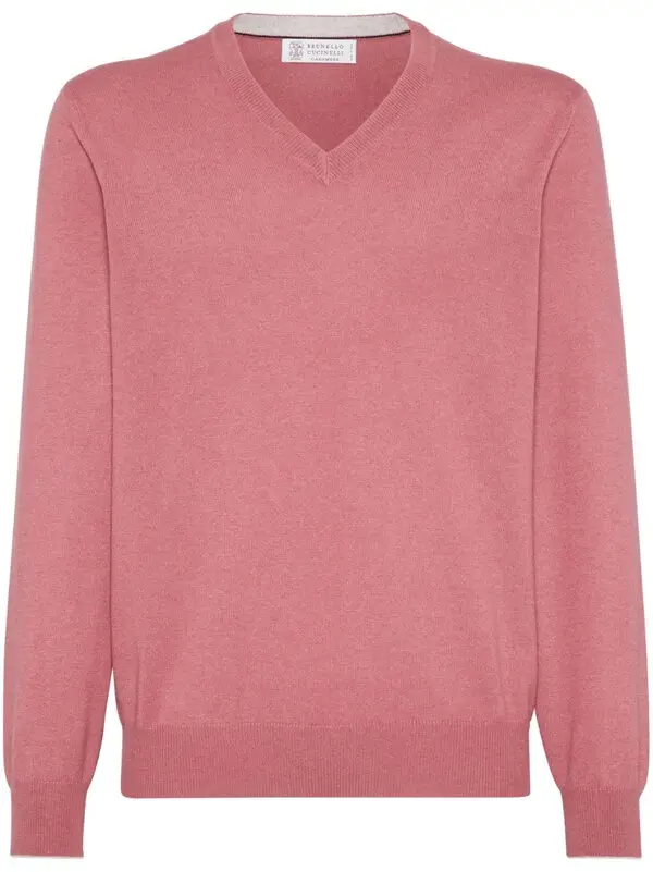 Brunello Cucinelli V-neck Fine-knit Cashmere Jumper - Red