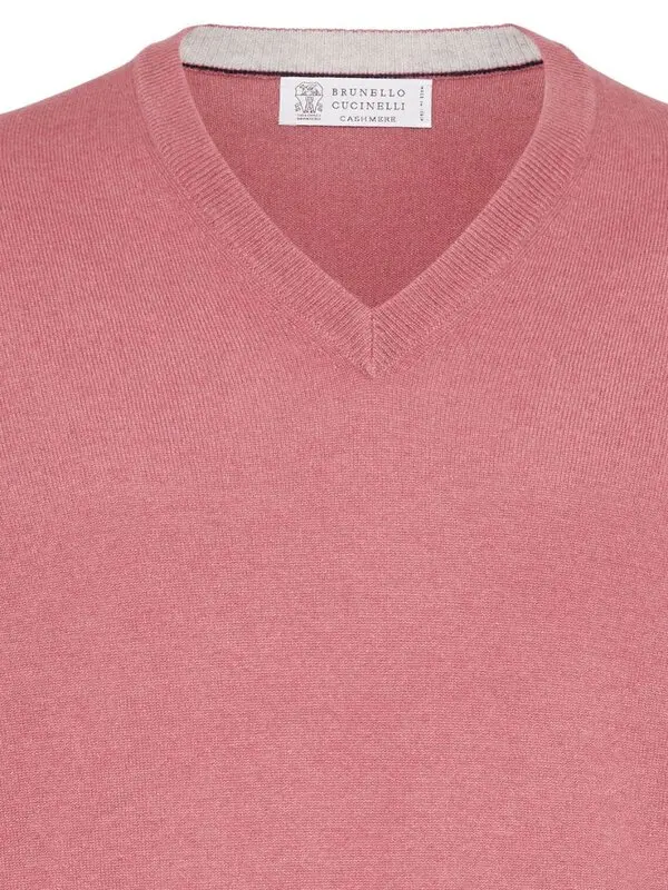 Brunello Cucinelli V-neck Fine-knit Cashmere Jumper - Red
