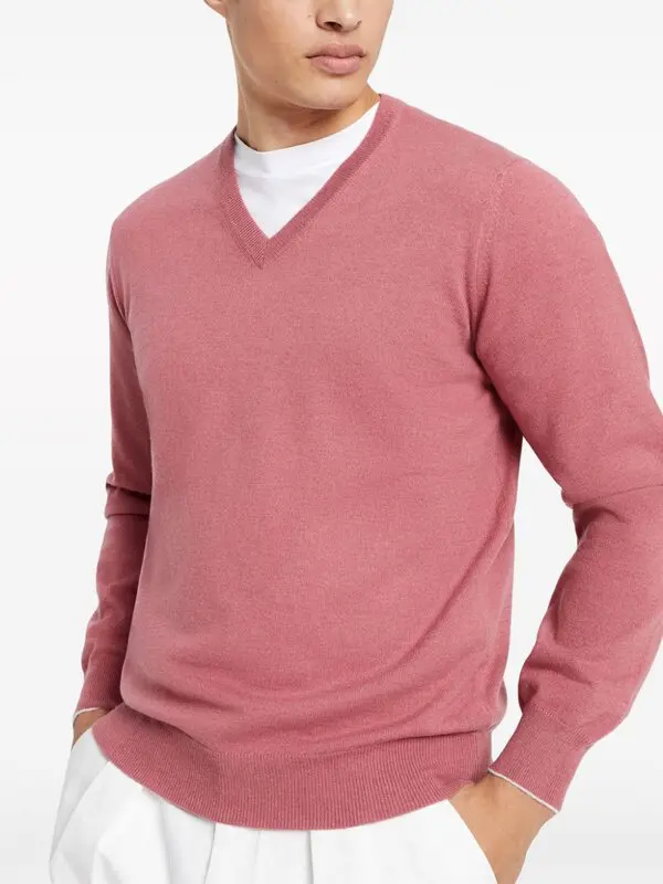 Brunello Cucinelli V-neck Fine-knit Cashmere Jumper - Red